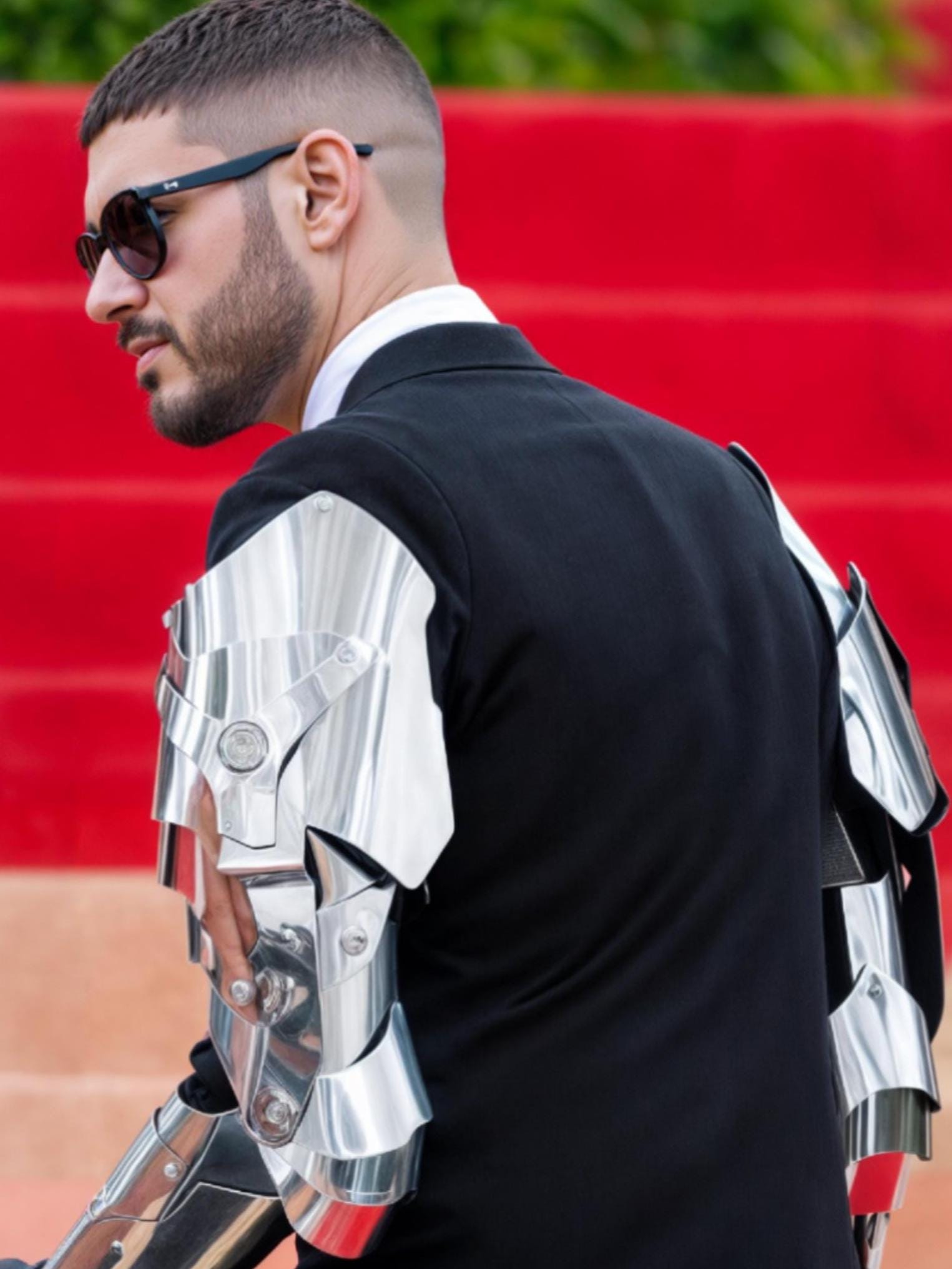 Men's Robot Arm Armor – Silver Cyborg Sleeves, Futuristic Chrome ...