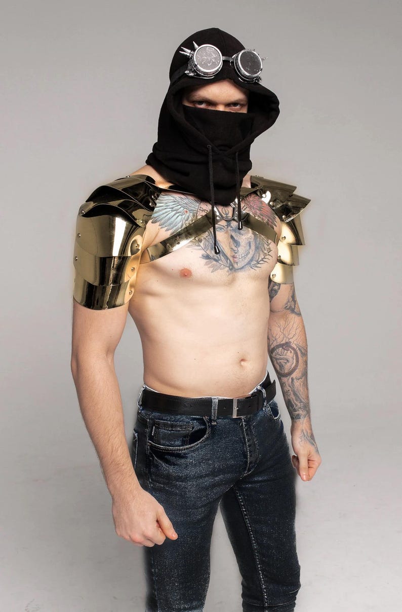 Man's Festival Outfit for Burning Man, Golden Metallic Shoulders ...