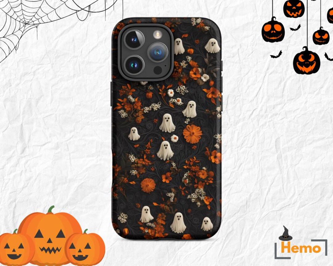 Halloween Ghost & Pumpkin Phone Case: Autumn Floral Design - Etsy