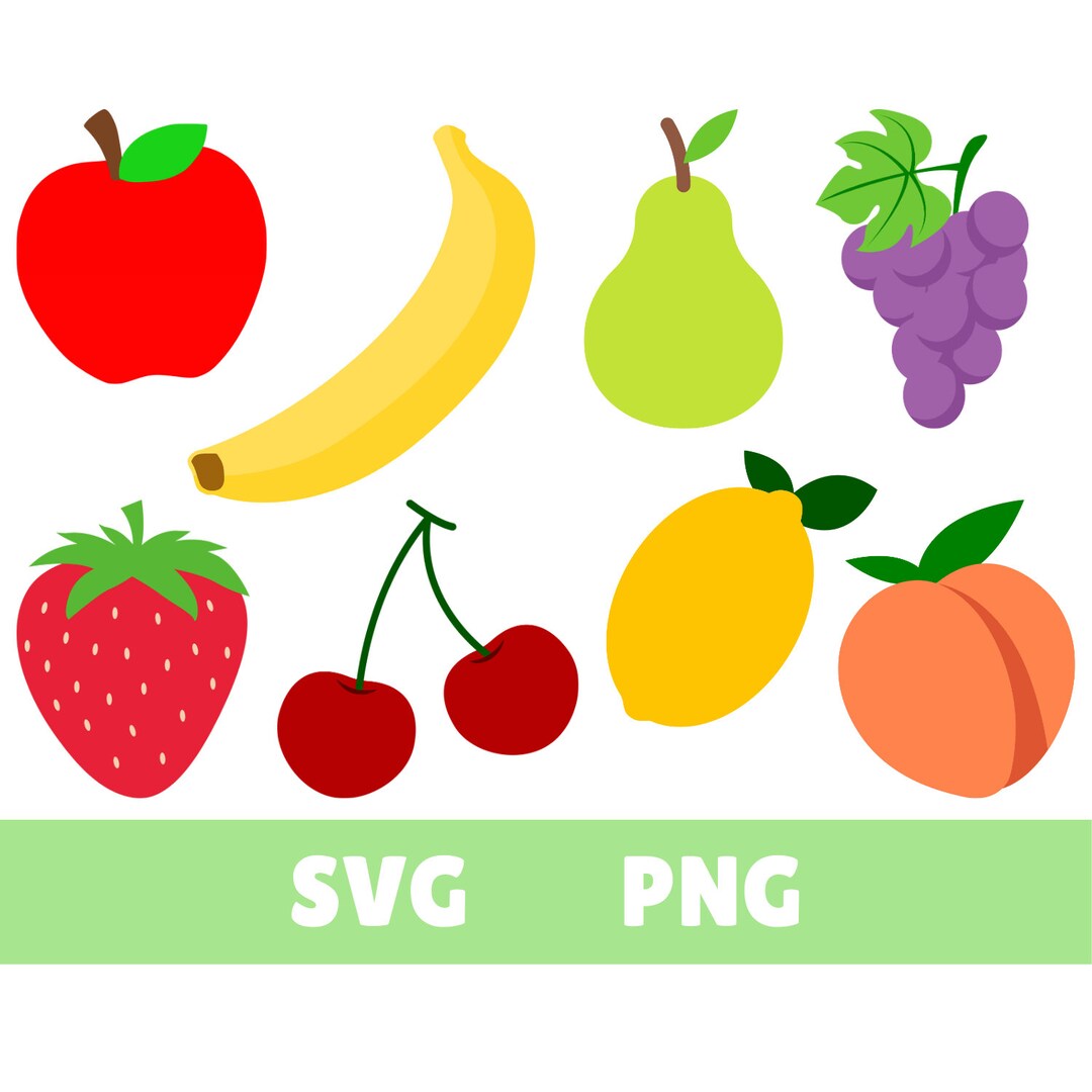 Fruit Clip Art Bundle: Apple, Banana, Cherry, Lemon (SVG, PNG) - Etsy
