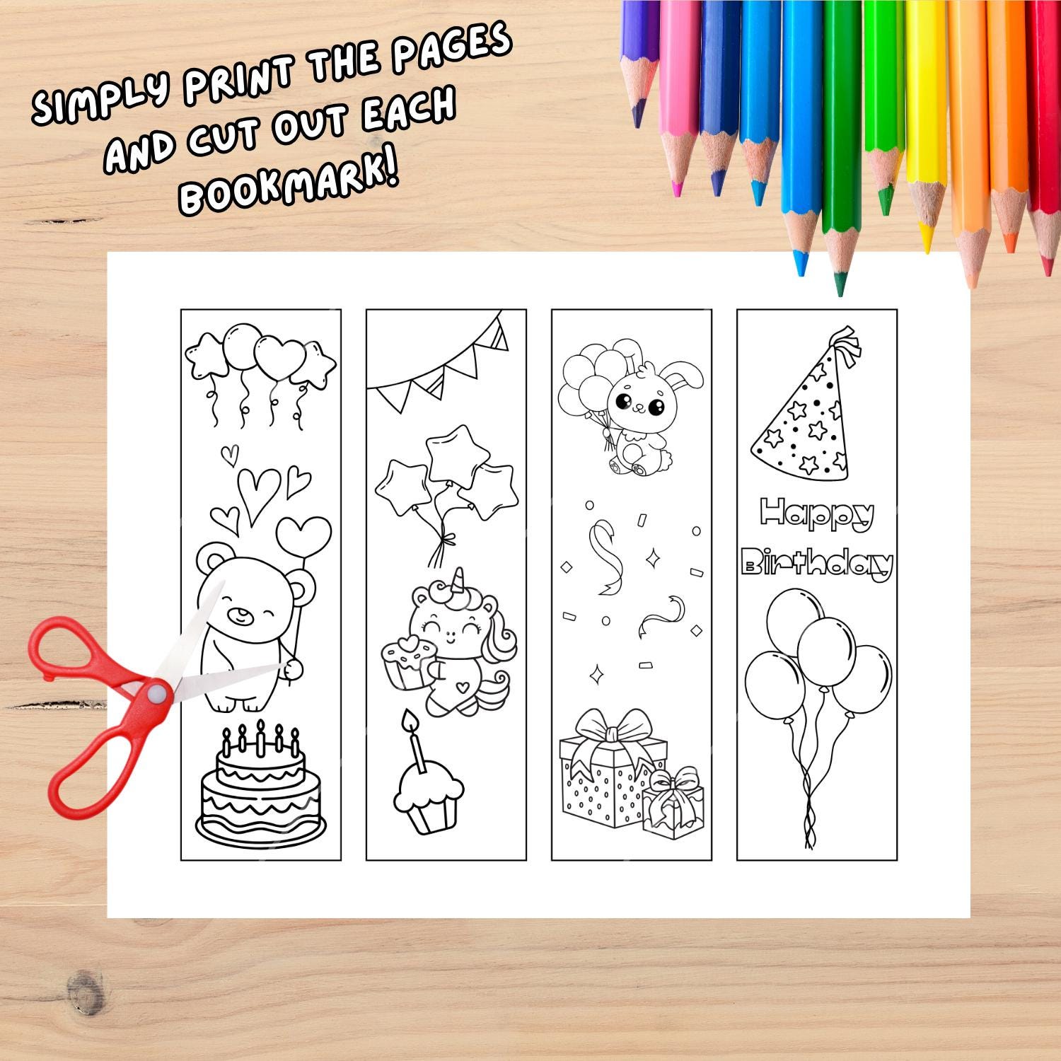 Birthday Bookmarks Coloring Craft: Kids Party Activity (printable PDF ...