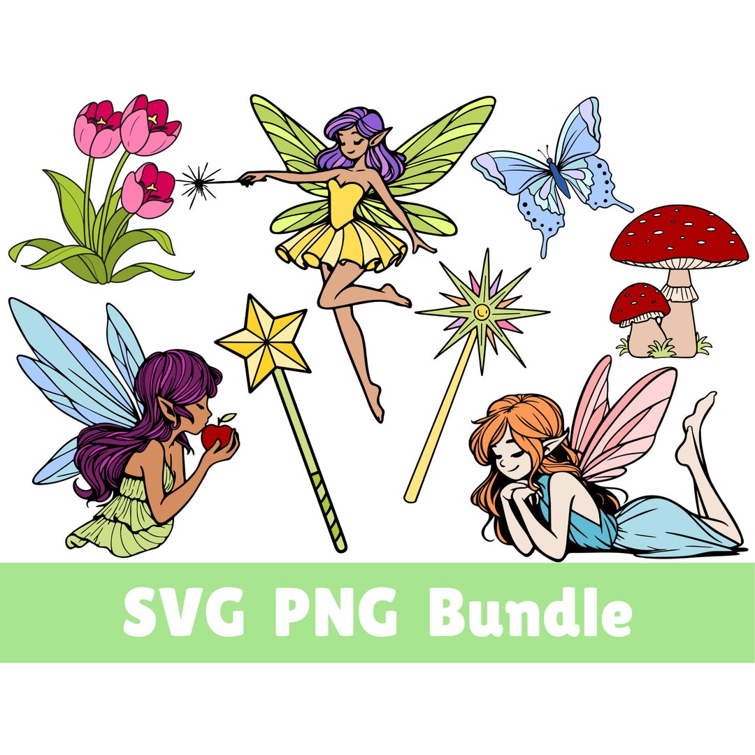 Fairy SVG PNG, Assorted Butterfly Tulip Mushroom Wands, Fairies Clip ...
