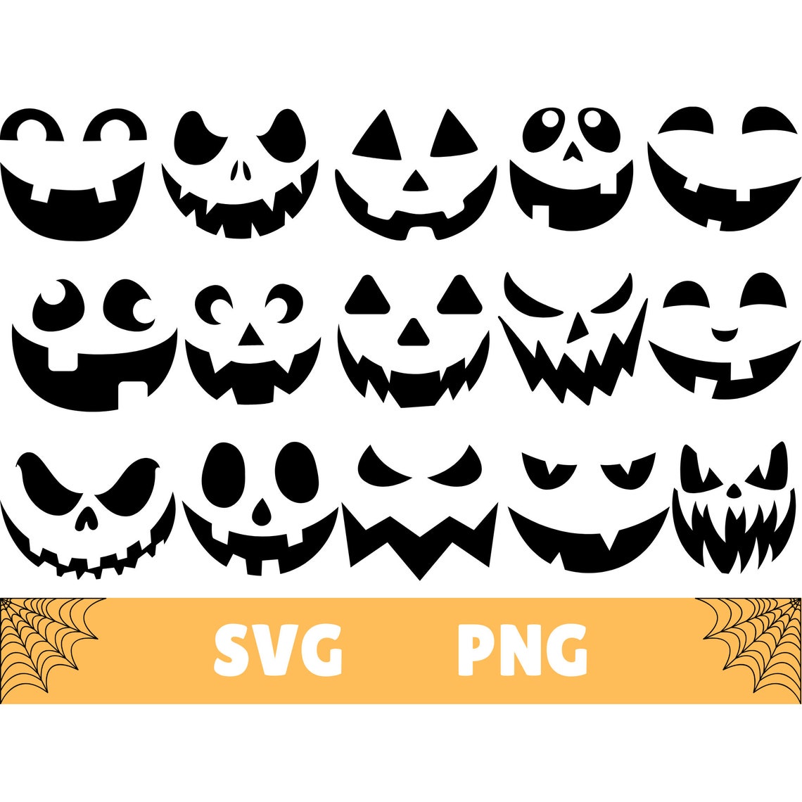 Pumpkin Faces, Jackolantern Faces, SVG PNG, Halloween Craft, Clip Art ...