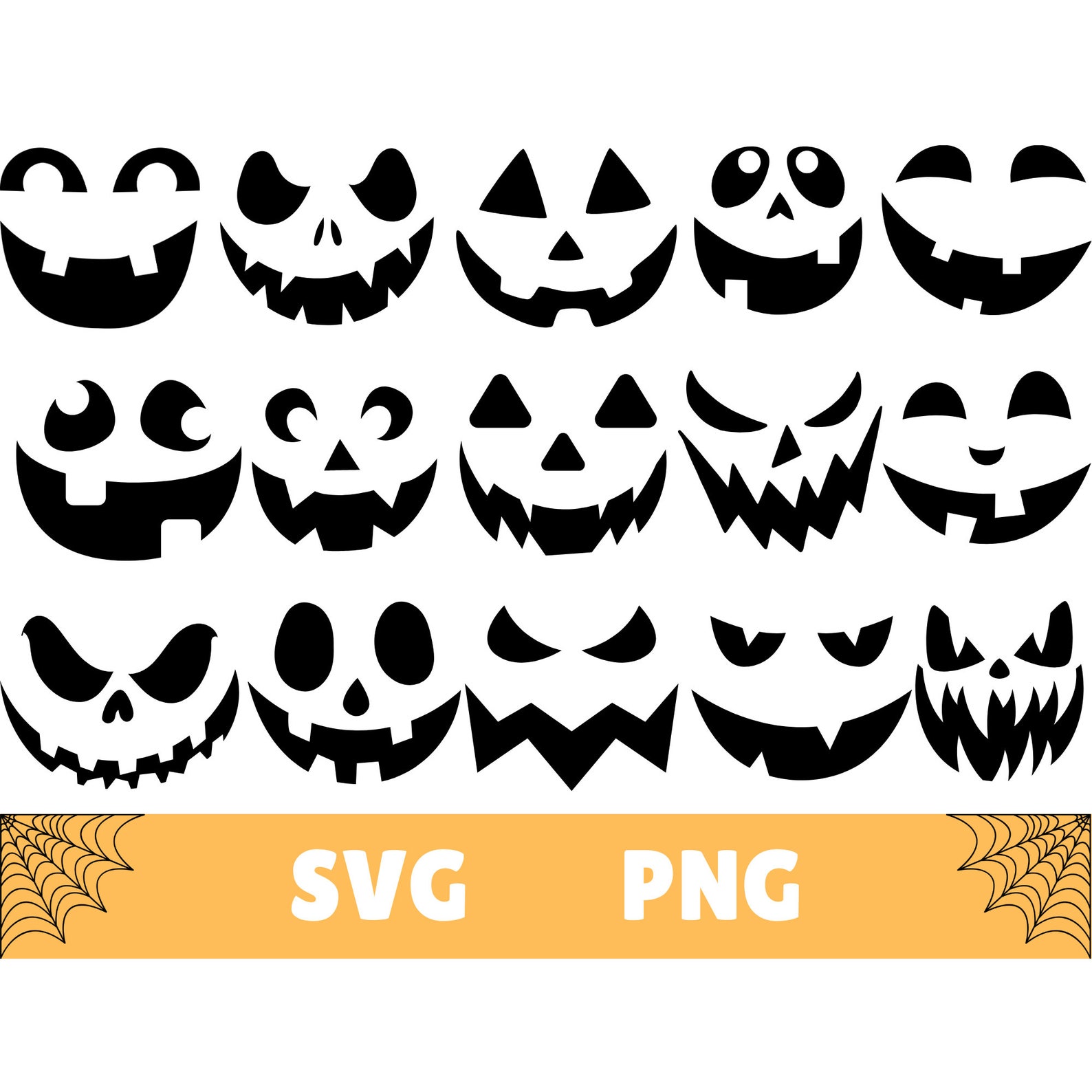 Pumpkin Faces, Jackolantern Faces, SVG PNG, Halloween Craft, Clip Art ...
