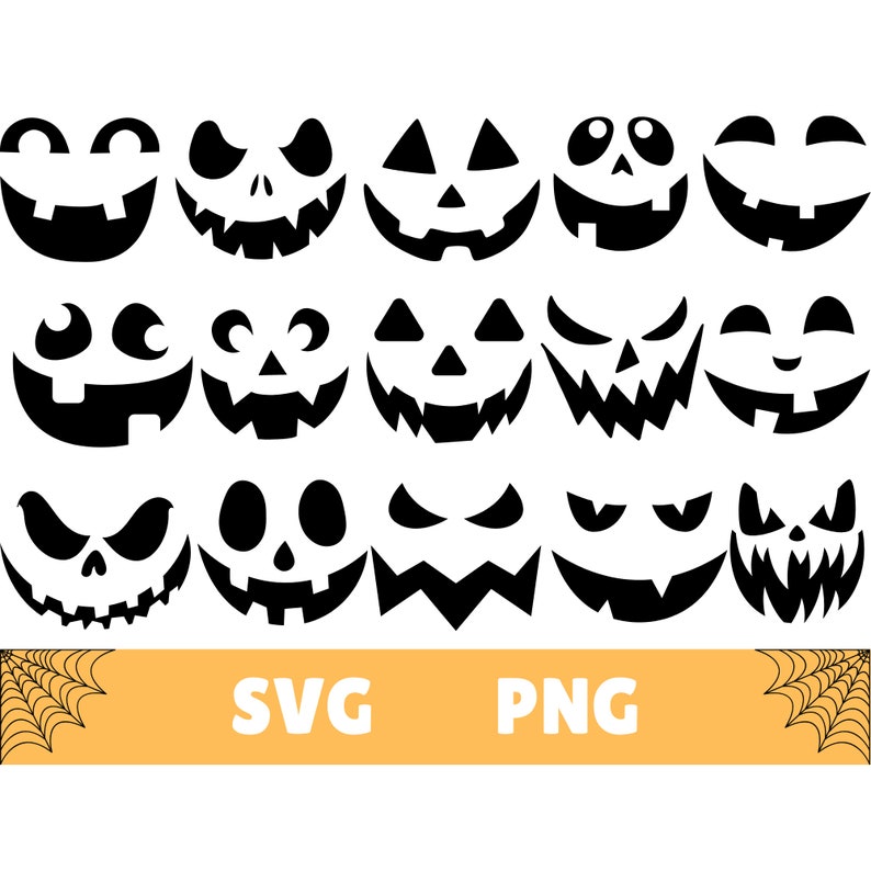 Pumpkin Faces, Jackolantern Faces, SVG PNG, Halloween Craft, Clip Art ...