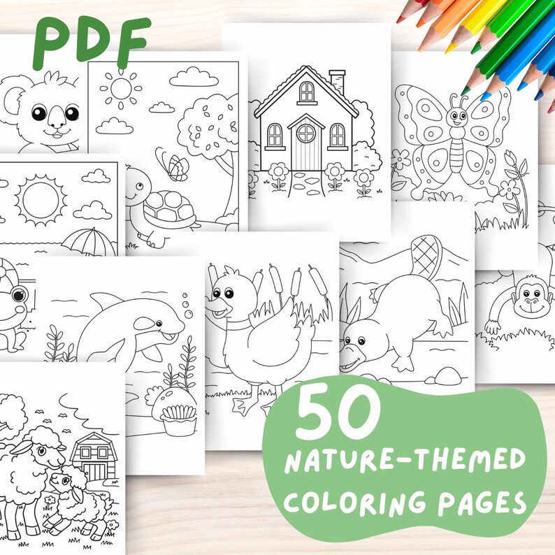 50 Nature Coloring Pages for Kids: Simple Printable Designs (PDF ...