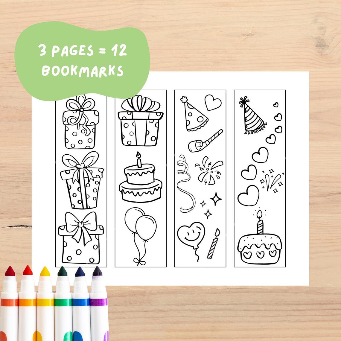 Birthday Bookmarks Coloring Craft: Kids Party Activity (printable PDF ...
