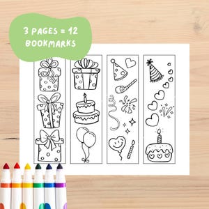 Birthday Bookmarks Coloring Craft: Kids Party Activity (printable PDF ...