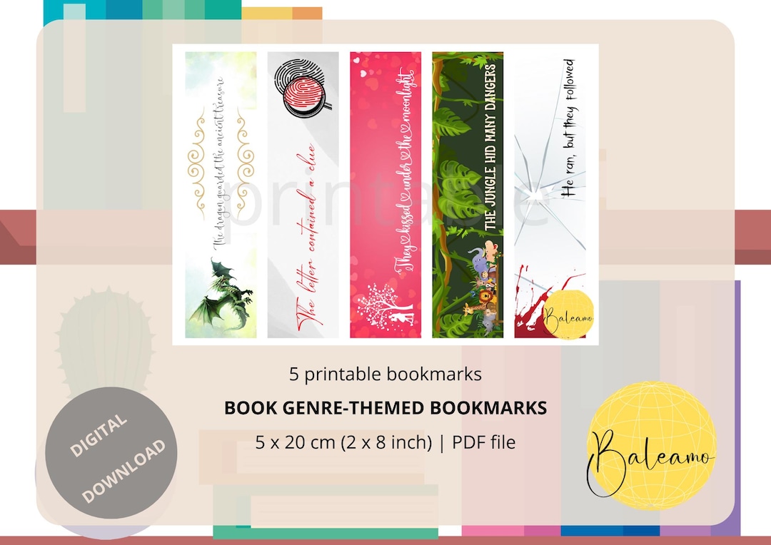 Printable Bookmarks. Book Genre-themed Bookmarks. Attractive Design ...