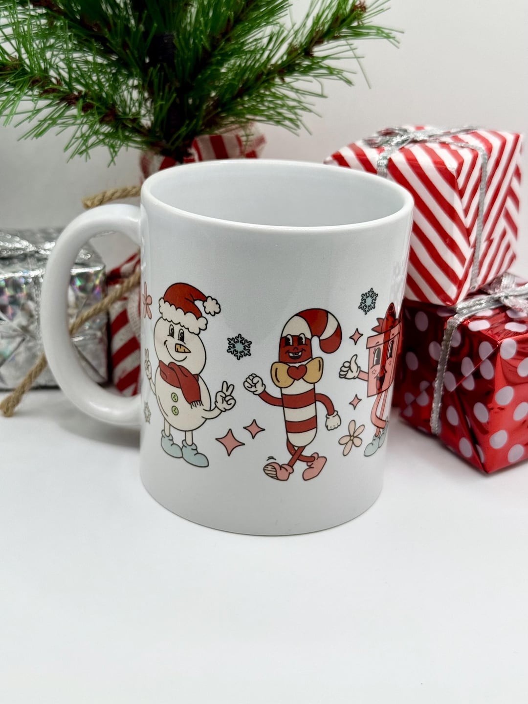 Retro Christmas Characters Coffee Glass Mug Holiday Coffee Cup - Etsy