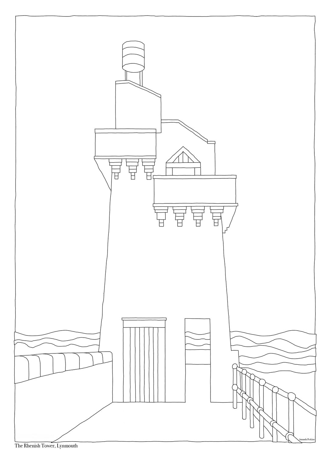 The Rhenish Tower, Lynmouth, Devon, Adult PDF Printable Colouring Sheet ...