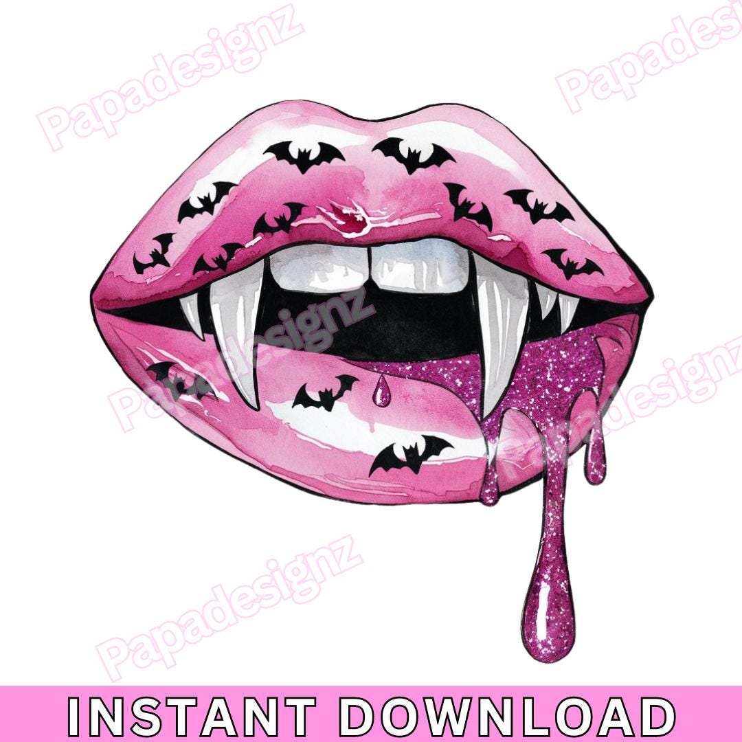 Fang Teeth Lips Png Spooky Vampire PNG Vampire Fangs Png Pink Glitter ...