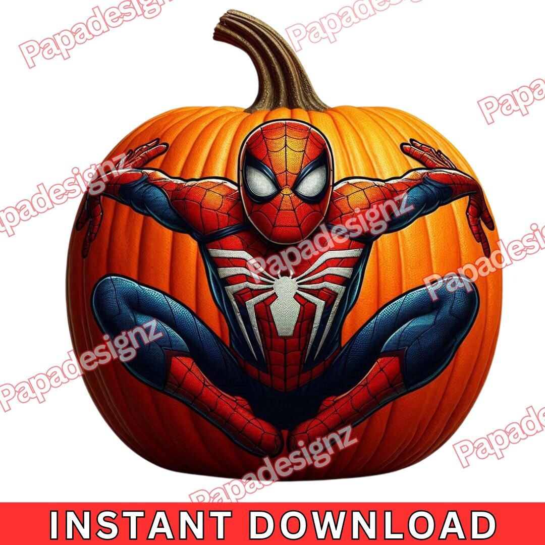 Spidey Pumpkin Halloween PNG Fall Season Spider Transparent Png Man ...