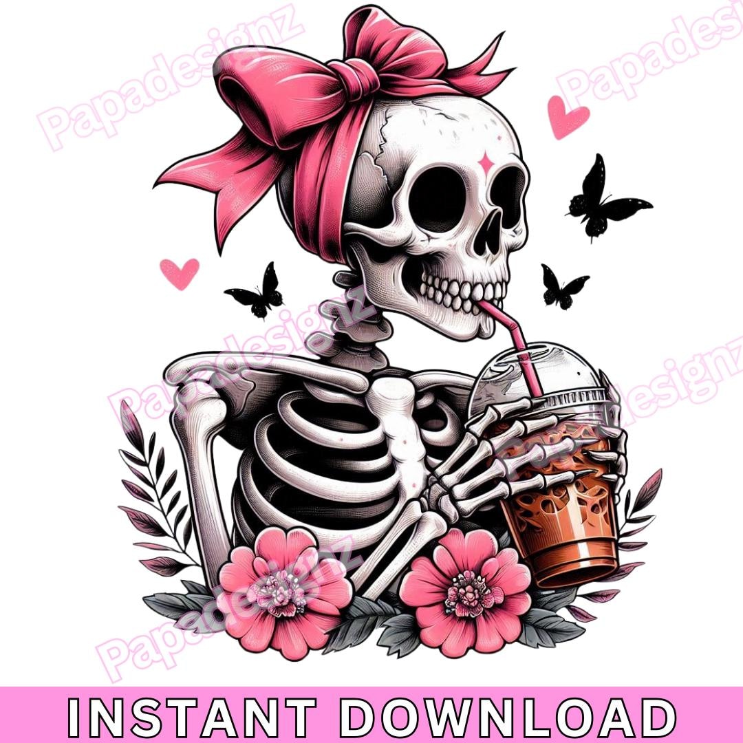 Halloween Skeleton Iced Coffee PNG Spooky Season Skeleton Bones ...