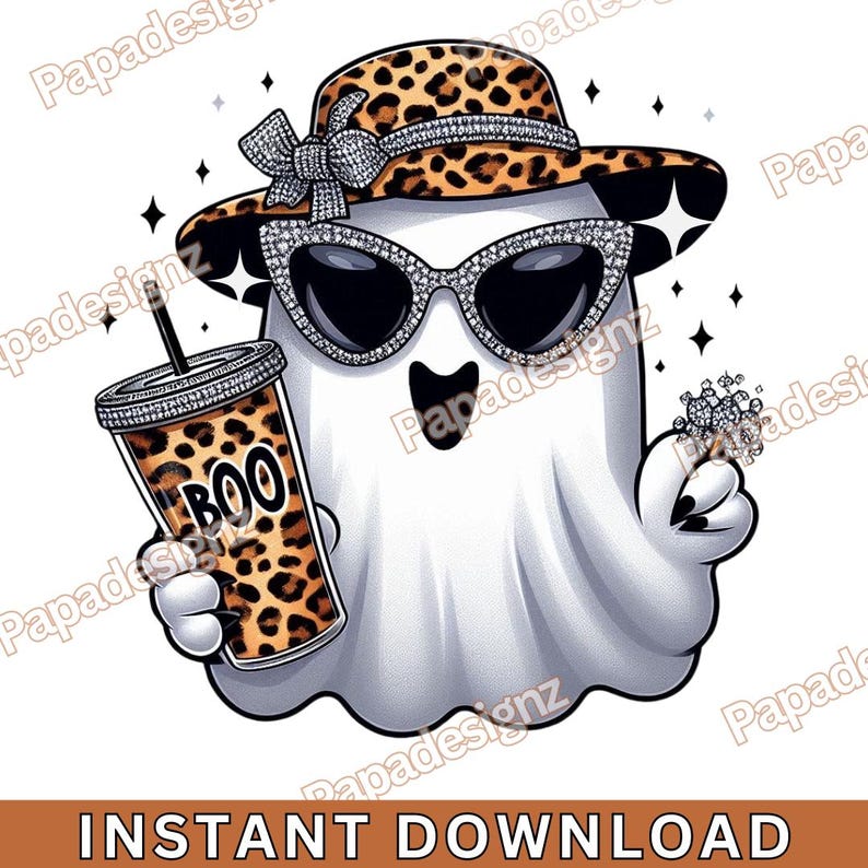 Boujee Cheetah Ghost PNG Halloween Png Cheetah Print Transparent Png ...