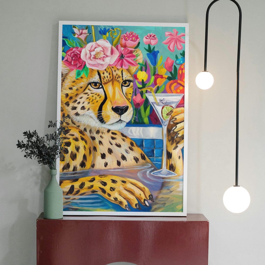 Trendy Boujee Wall Art Printable Wall Art Cheetah Drinking Martini ...