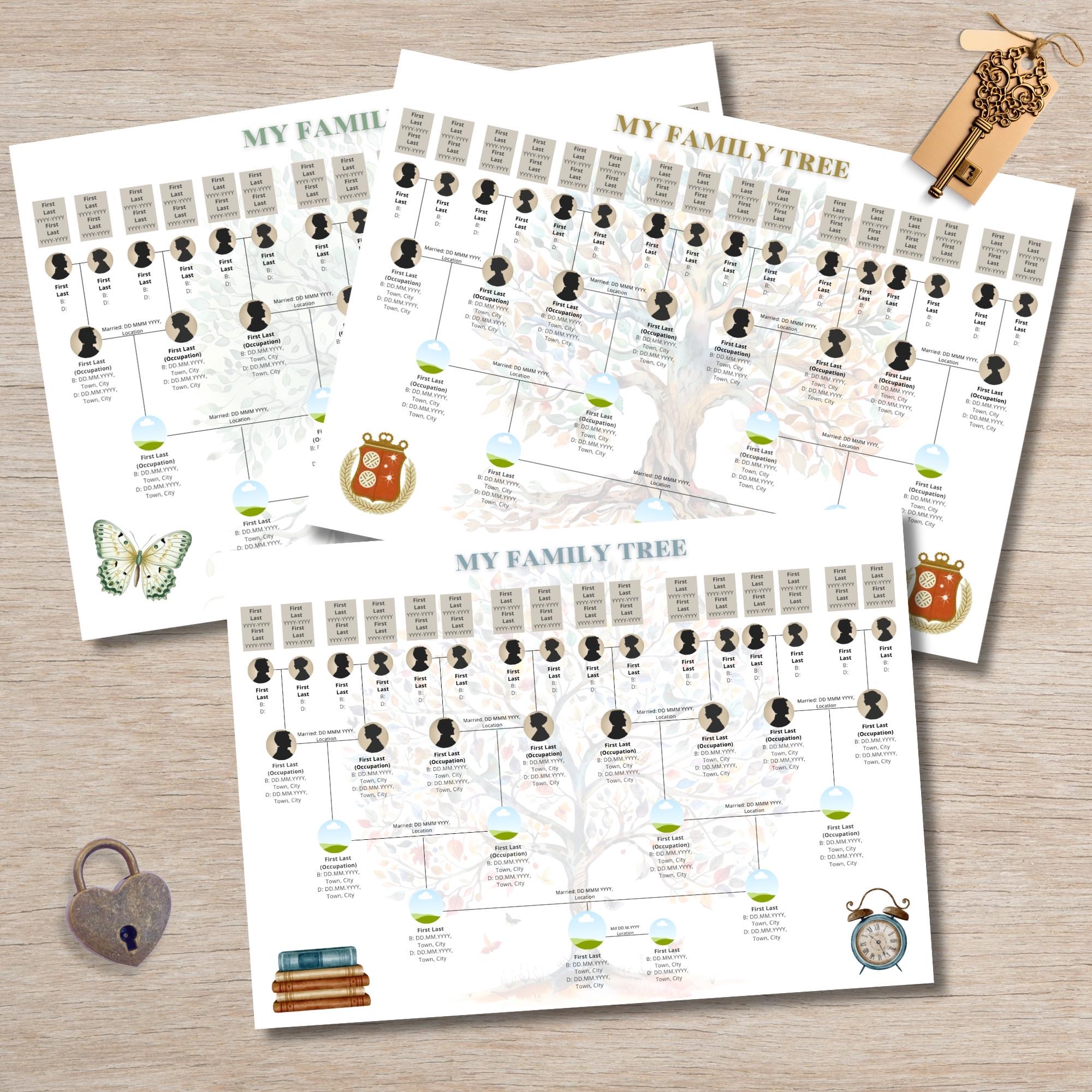 Six-generation Family Tree Chart – Editable Canva Template for Family ...