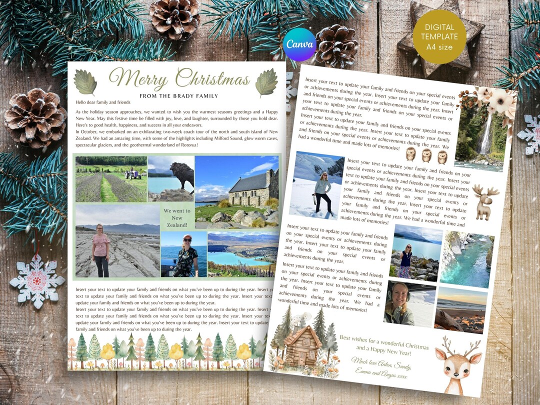 Woodland Christmas Family Newsletter Template Editable Year in Review ...
