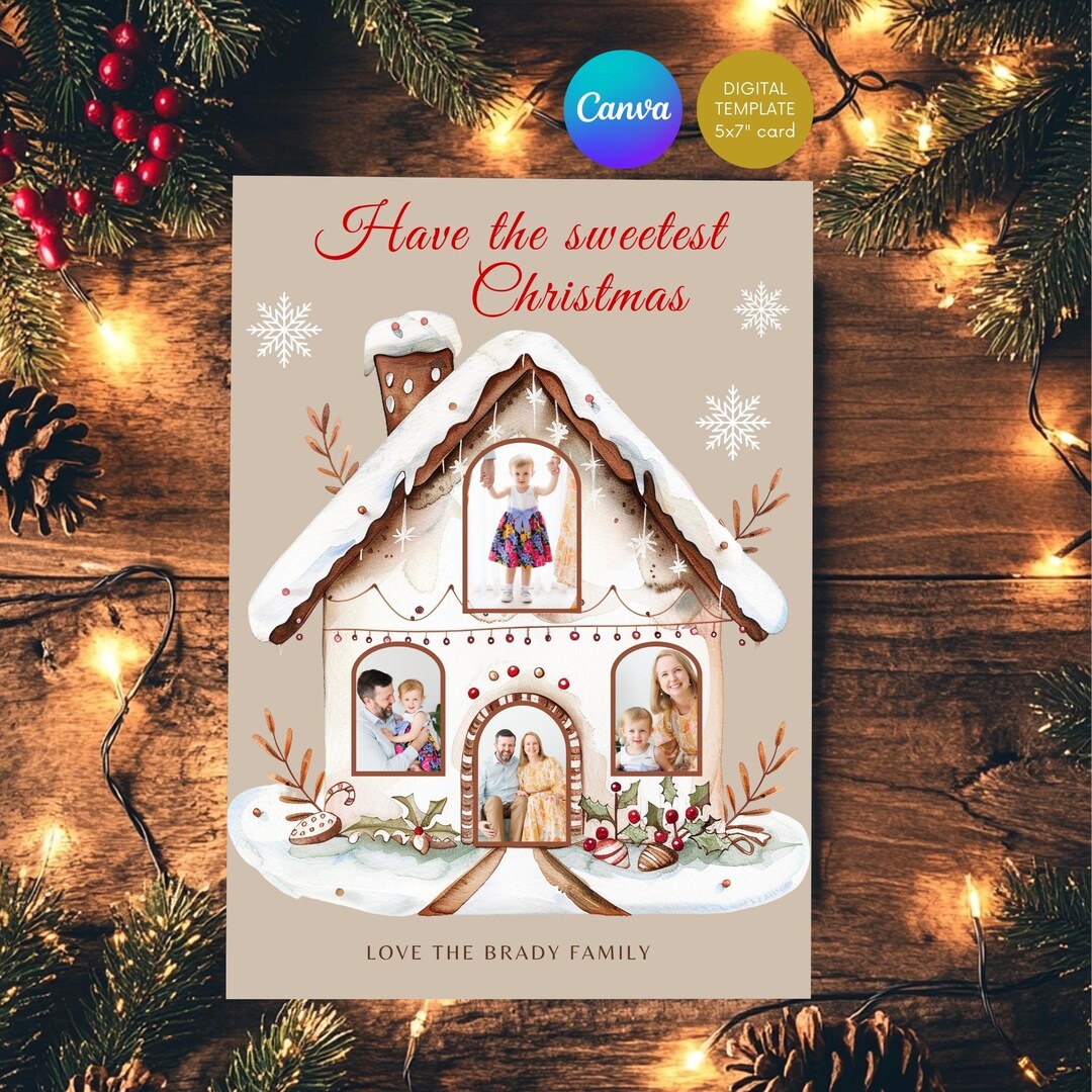 Gingerbread House Christmas Card Canva Template Editable Card With ...