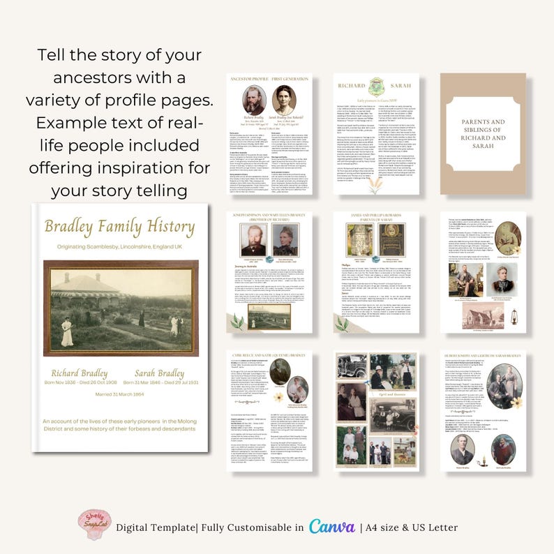 Family Ancestry Book Canva Template | Editable Family Tree Chart ...