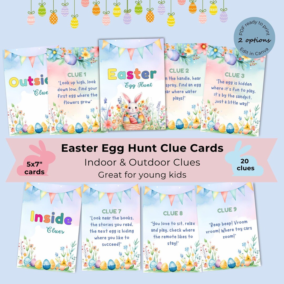 Easter Egg Hunt Clue Cards for Kids | Indoor Outdoor Easter Game ...