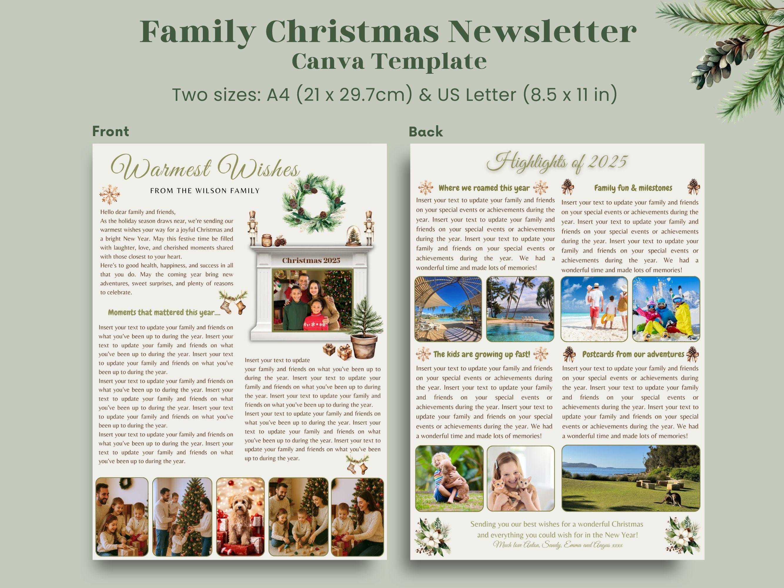 Cozy Christmas Family Newsletter Template | Canva Printable Holiday ...