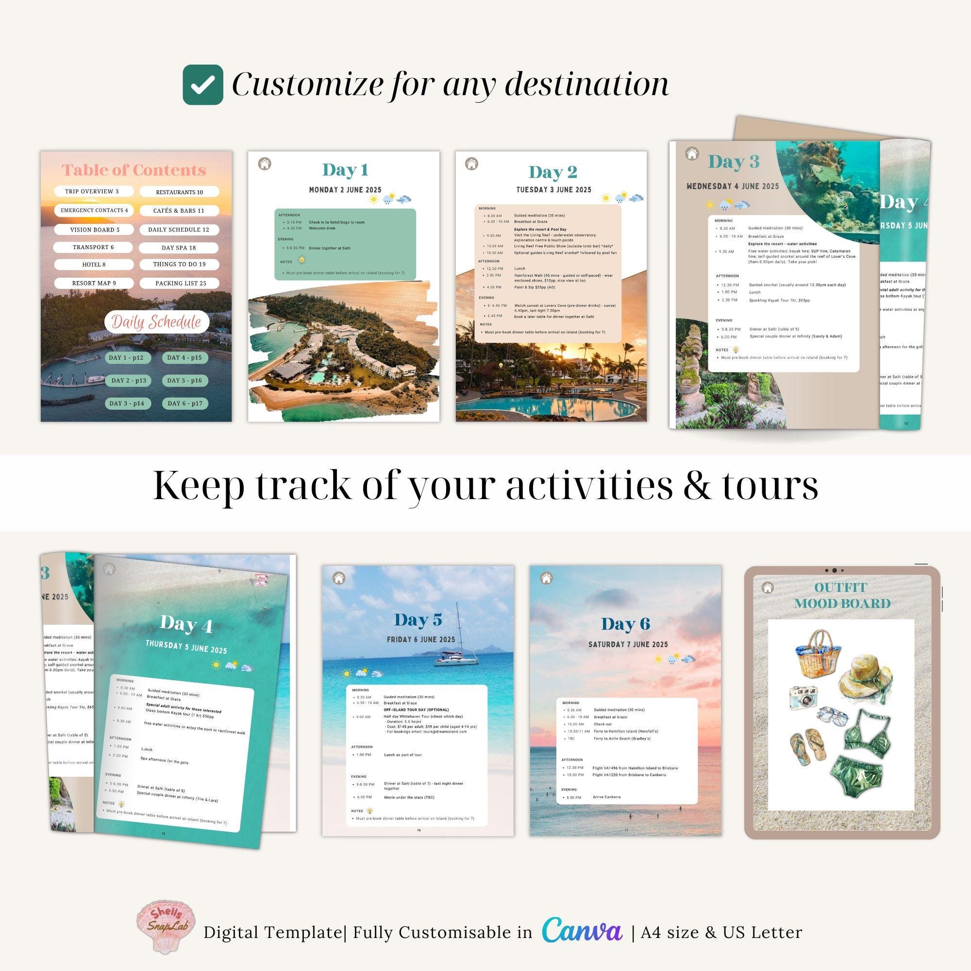 Travel Itinerary Canva Template | Customizable Vacation Planner ...