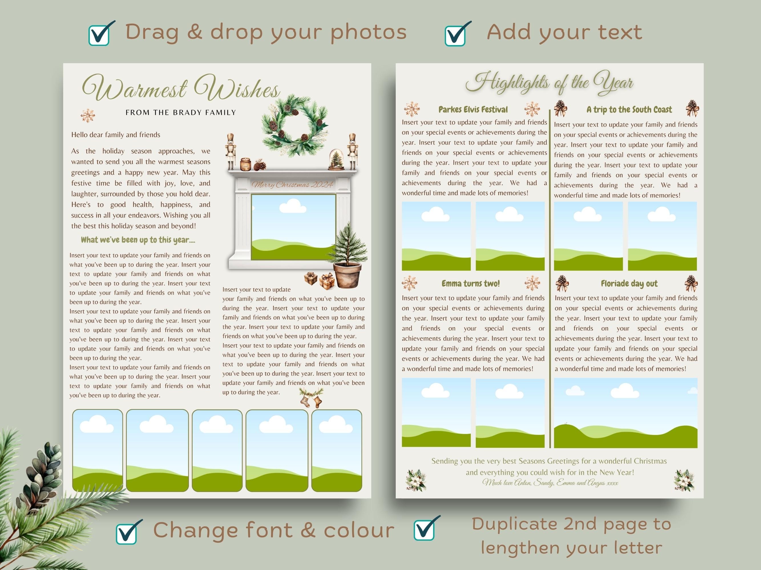 Cozy Christmas Family Newsletter Template Editable Year in Review ...