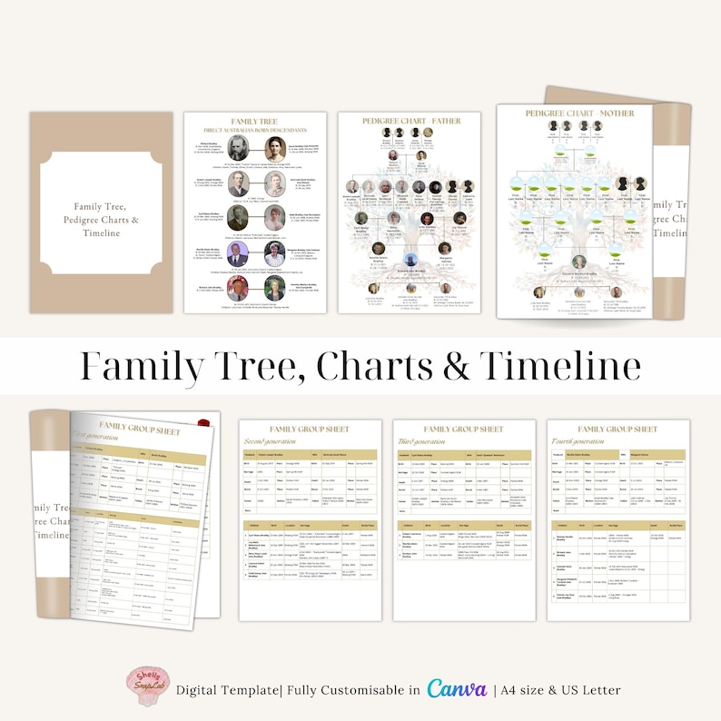 Family Ancestry Book Canva Template | Editable Family Tree Chart ...