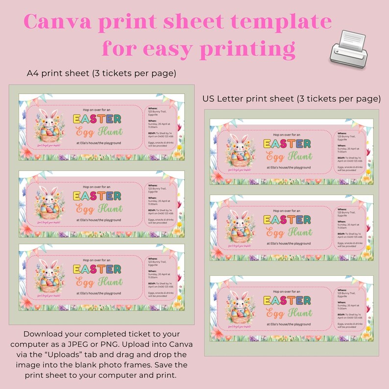 Easter Ticket Invitation Canva Template | Easter Party Invite | Egg ...