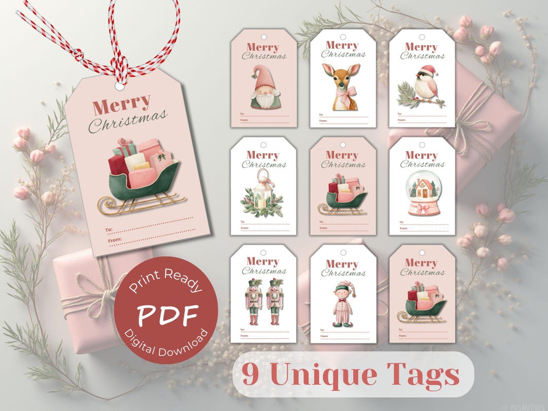 Pretty Pink Christmas Gift Tags – Set of Nine Printable Present Labels ...