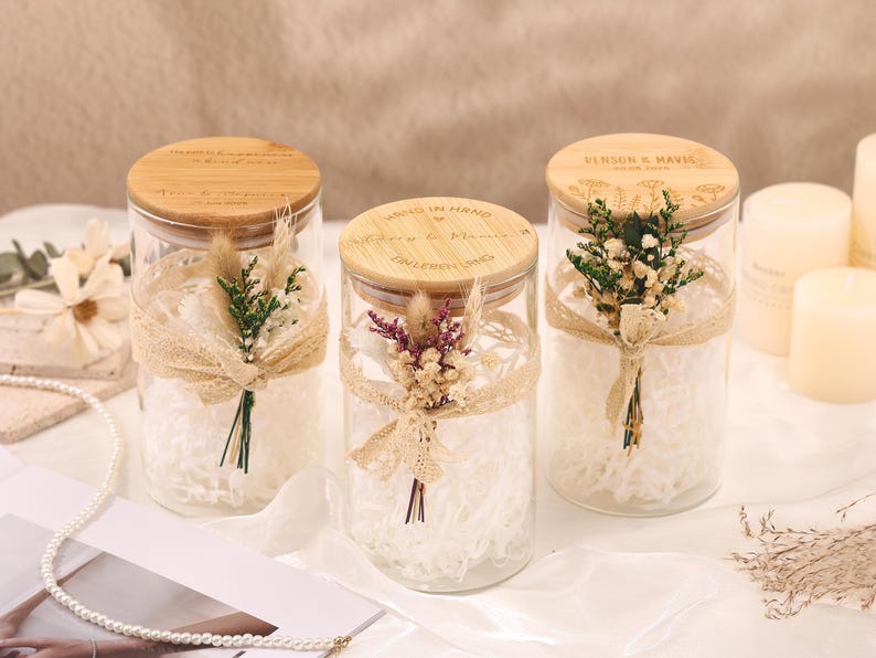 Personalized Wedding Glass Jar: Engraved Bamboo Lid, Custom Storage Jar ...