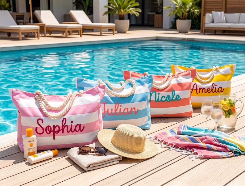 Personalized Striped Beach Tote, Custom Oversized Beach Bag ...