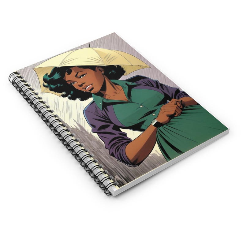 Elegant Nostalgia: Vintage Black Lady With Umbrella Spiral Notebook ...
