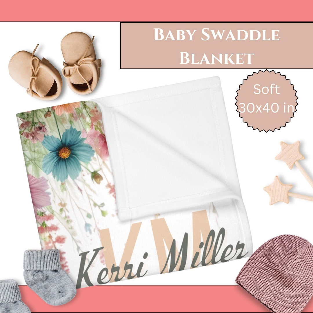 Personalized Soft Fleece Baby Blanket, Floral Baby Blanket, Baby Shower ...