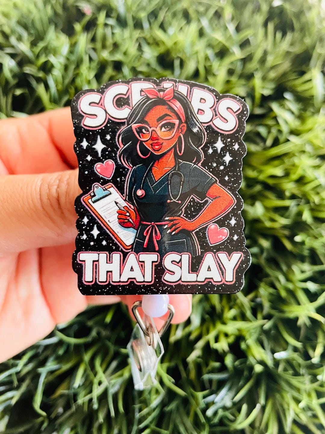 Black Glitter Scrubs That Slay Nurse ID Badge Reel, RN Gift, Black ...