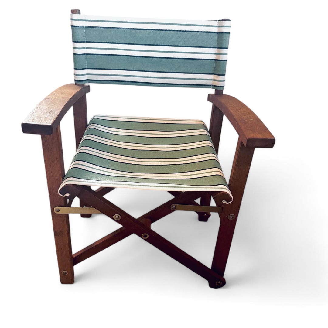 Vintage Child Toddler Folding Wood Director Chair New Canvas Green ...