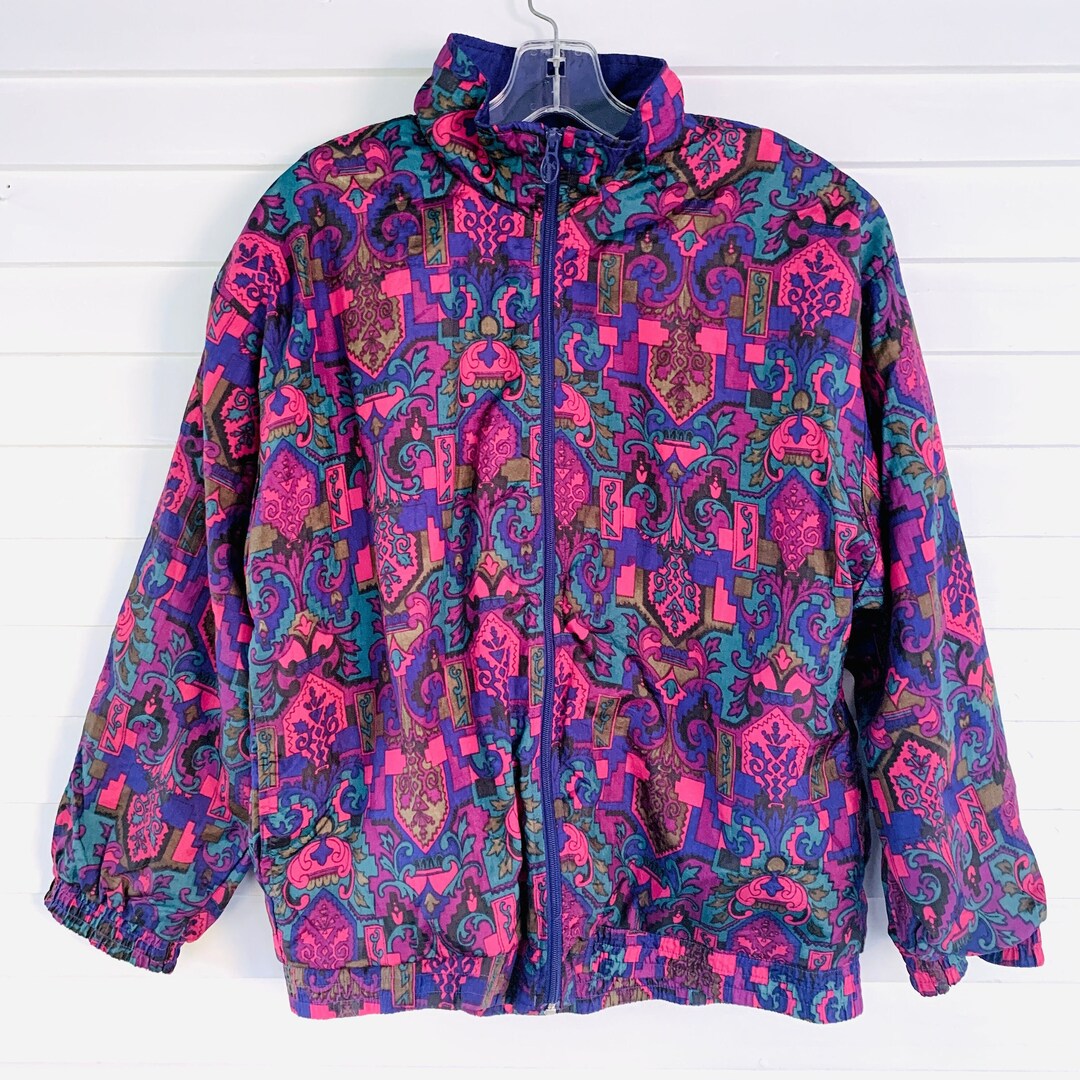 Lavon Vintage Nylon Windbreaker Track Jacket Abstract Print Colorful Wm ...