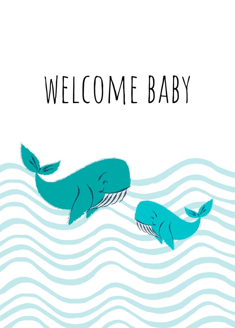 Whale Welcome Baby Card: Ocean Nursery Decor Classic Linen Cardstock ...