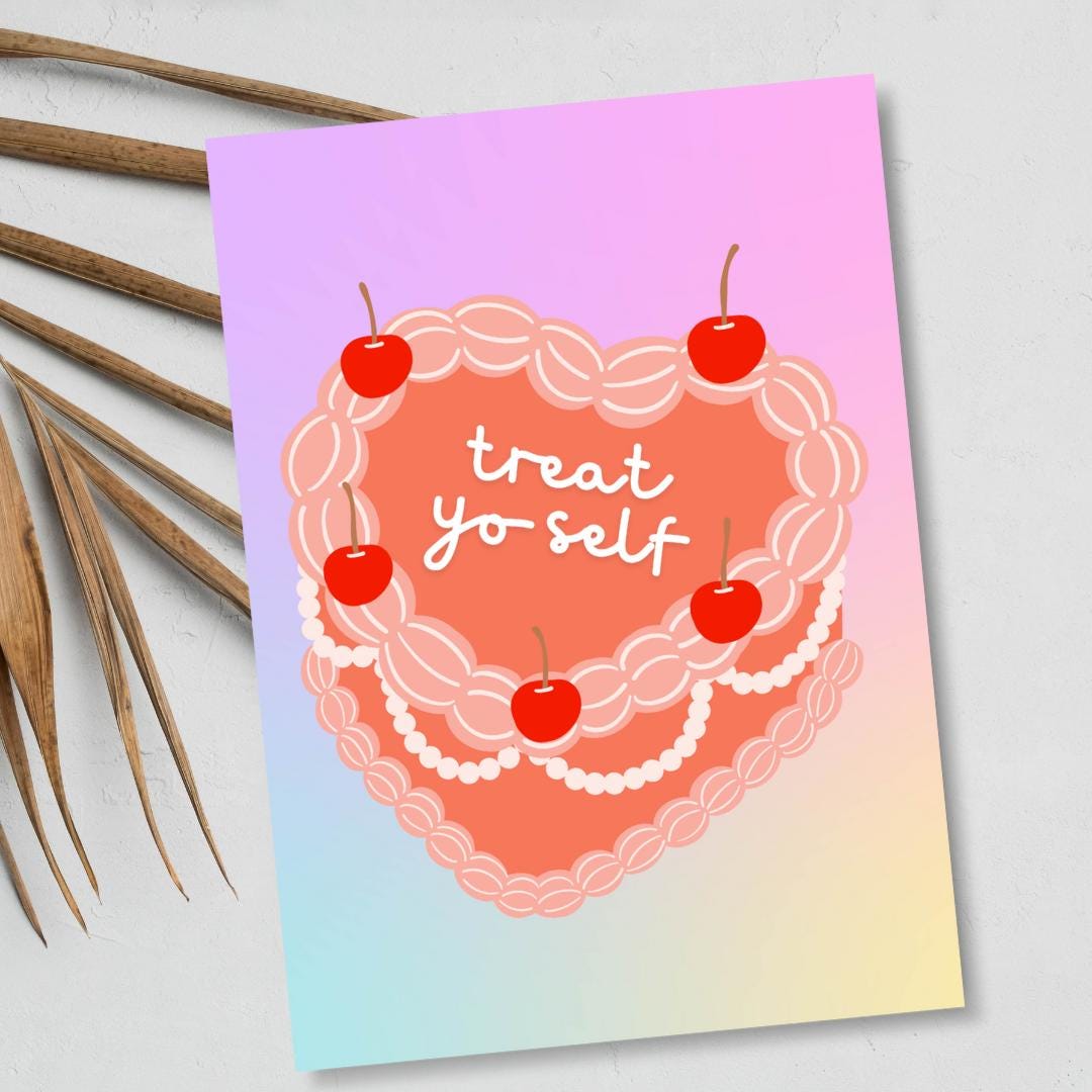 Treat Yo Self Cake Card | Self Care Card | Gradient Cake Card | Thank ...