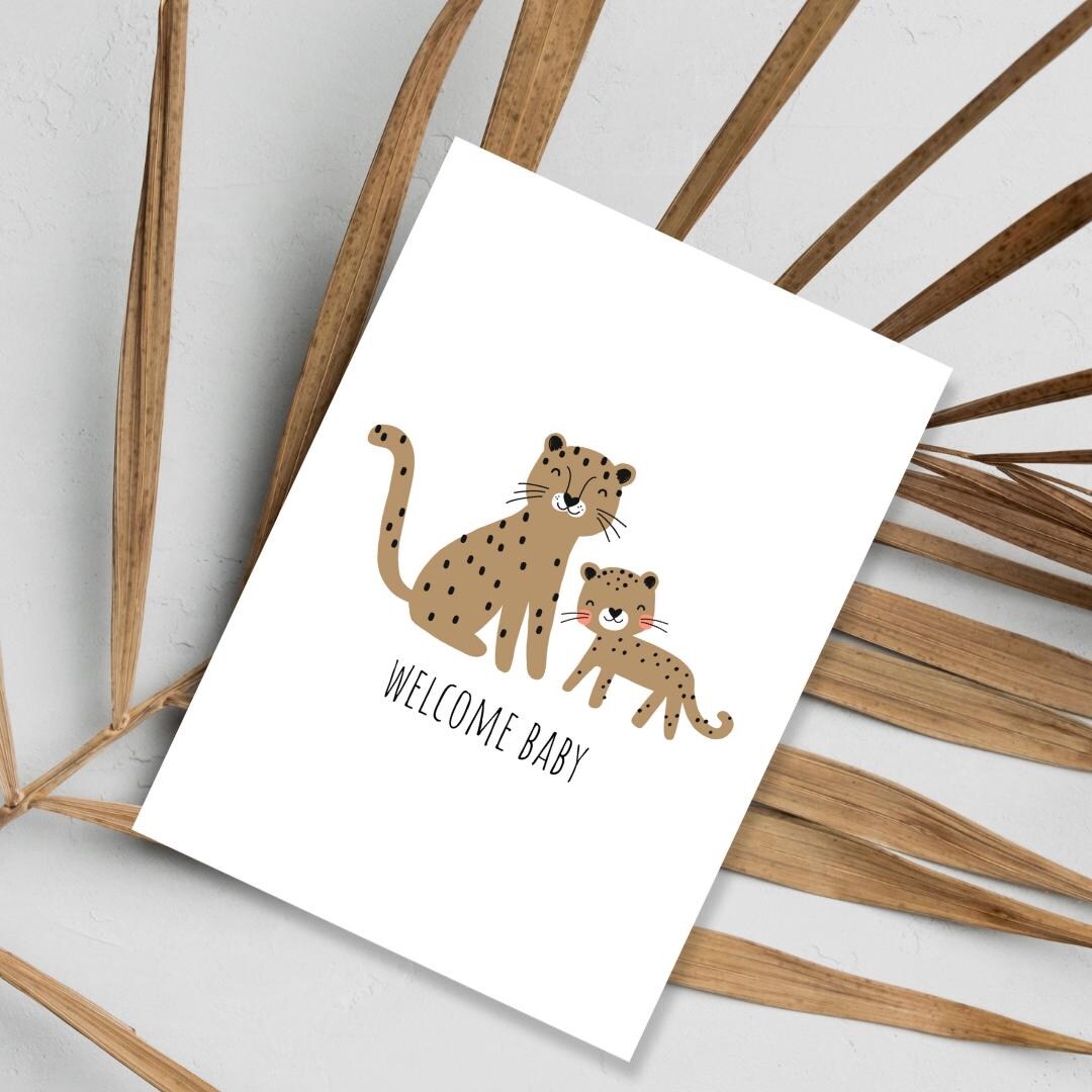 Leopard Cute Animals Welcome New Baby Greeting Card - Etsy