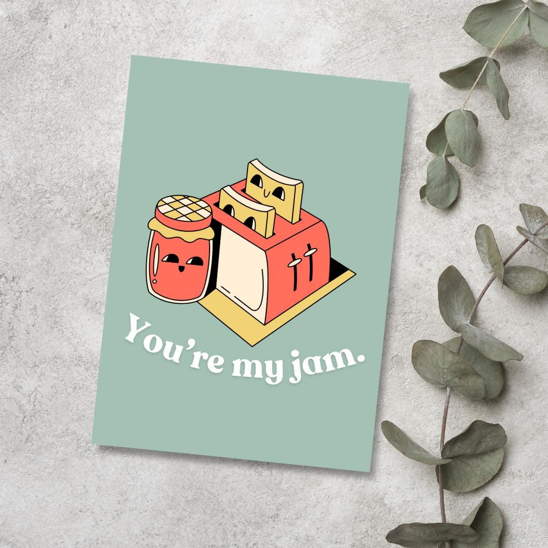 Funny Food Pun Card | You're My Jam, Breakfast Love - Etsy