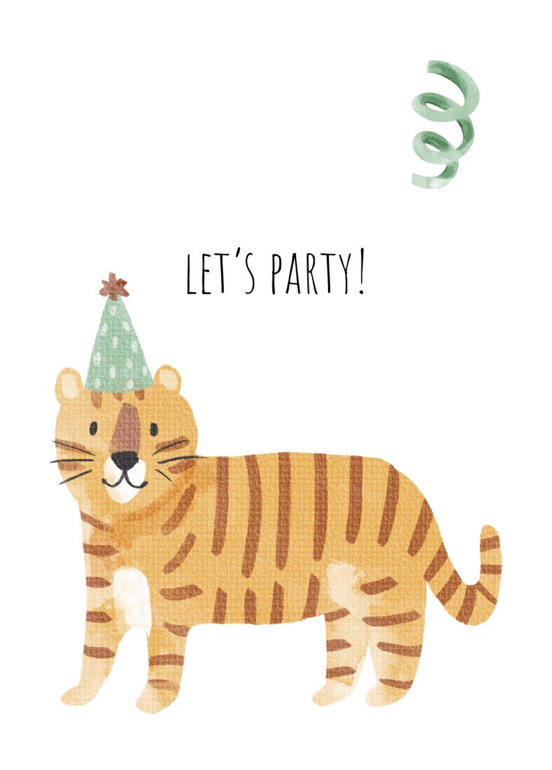 Let's Party Tiger Cute Kids and Baby Animal Birthday Card - Etsy