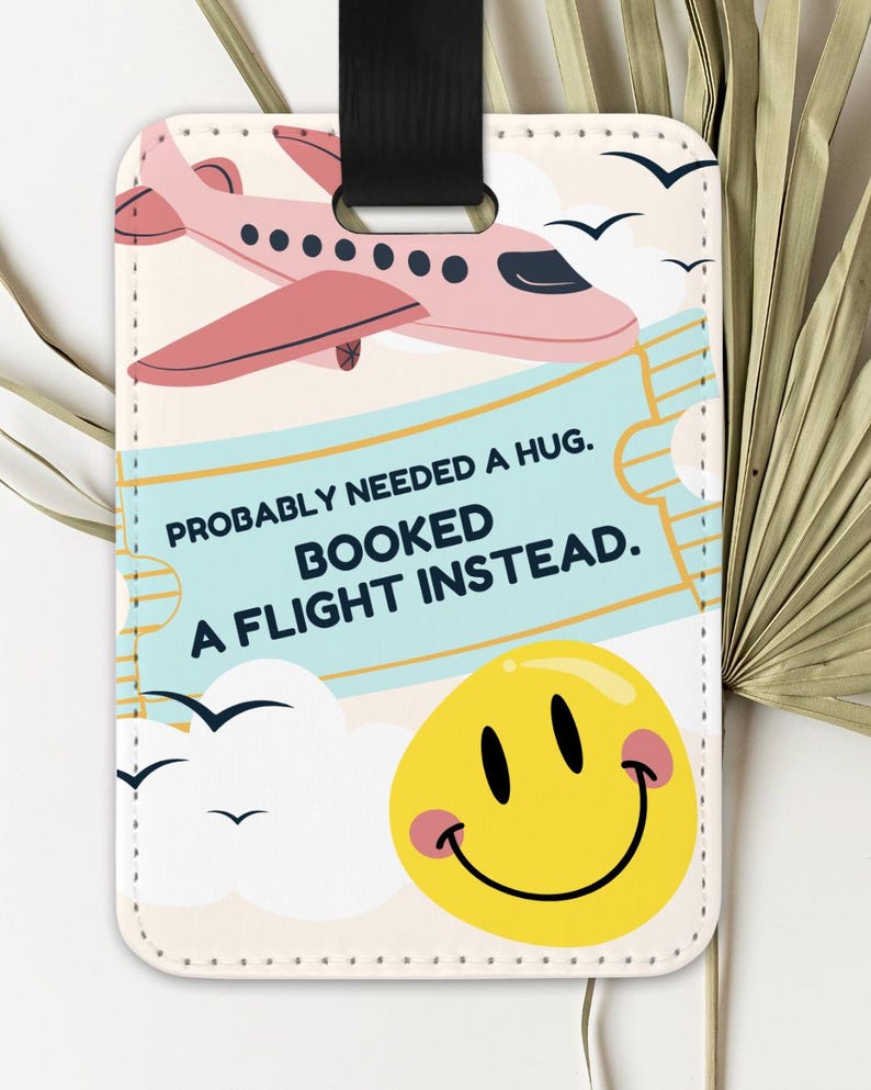 Funny Flight Luggage Tag: Airplane & Smiley Face Travel Gift - Etsy