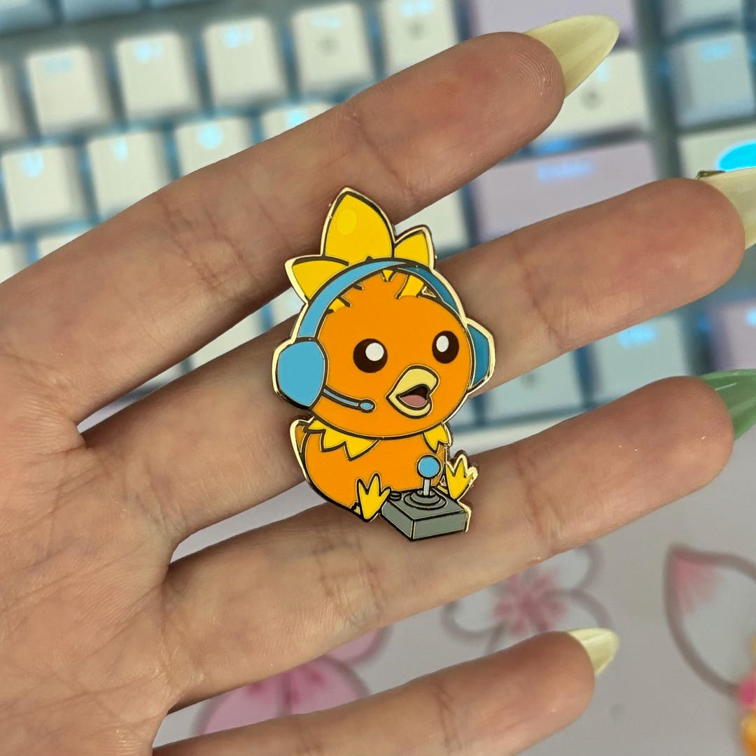 Gamer Torchic Enamel Pin - Pink or Blue | Gold Hard Enamel Pin, Cute ...