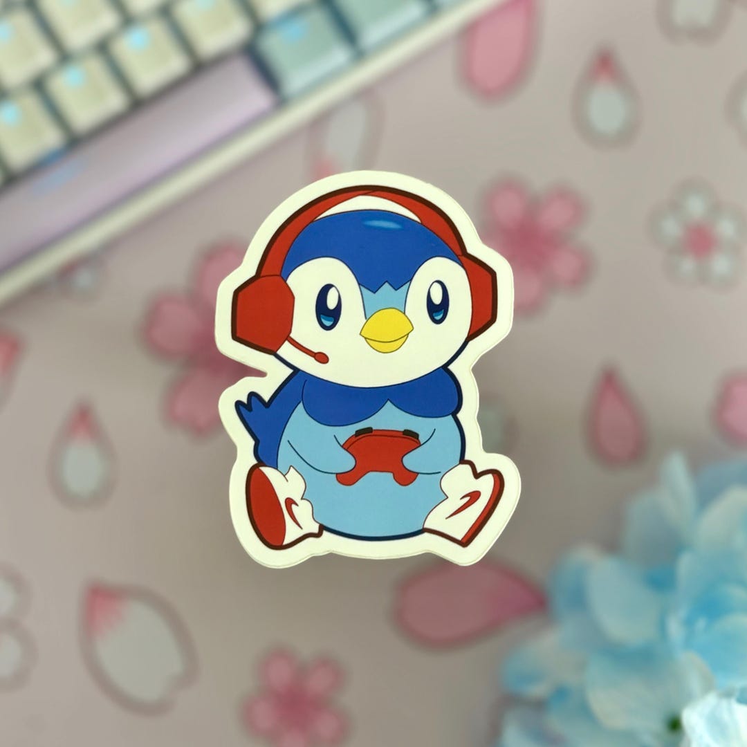 Gamer Piplup Sticker (3") || Cute Matte Vinyl Weatherproof Sticker - Etsy
