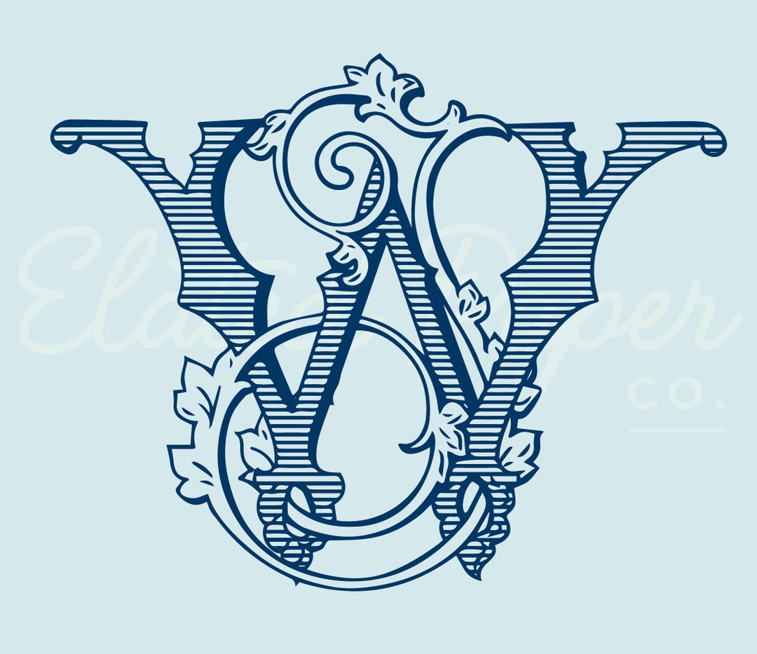 JW Wedding Monogram Ornate, WJ Classic Monogram, Watercolor Monogram ...