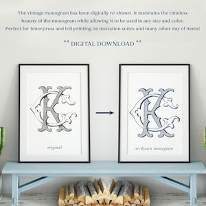 CK Wedding Monogram, KC Classic Monogram, Watercolor Monogram ...