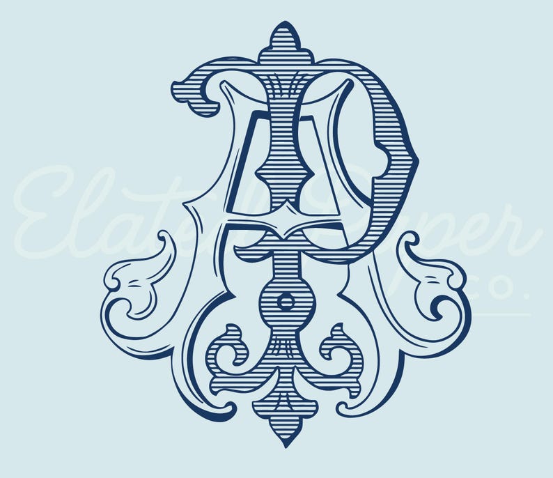 AP or PA Vintage Monogram, Vintage Wedding Monogram, Vintage Watercolor ...
