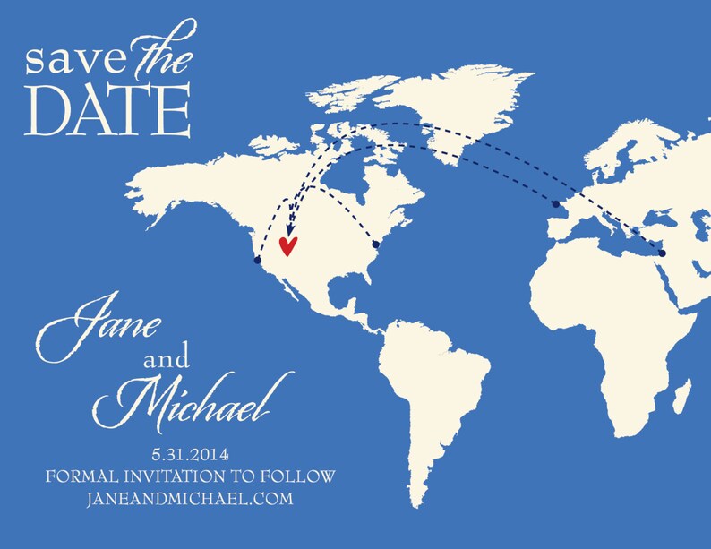 World Map Save the Date US States and Countries of Your | Etsy